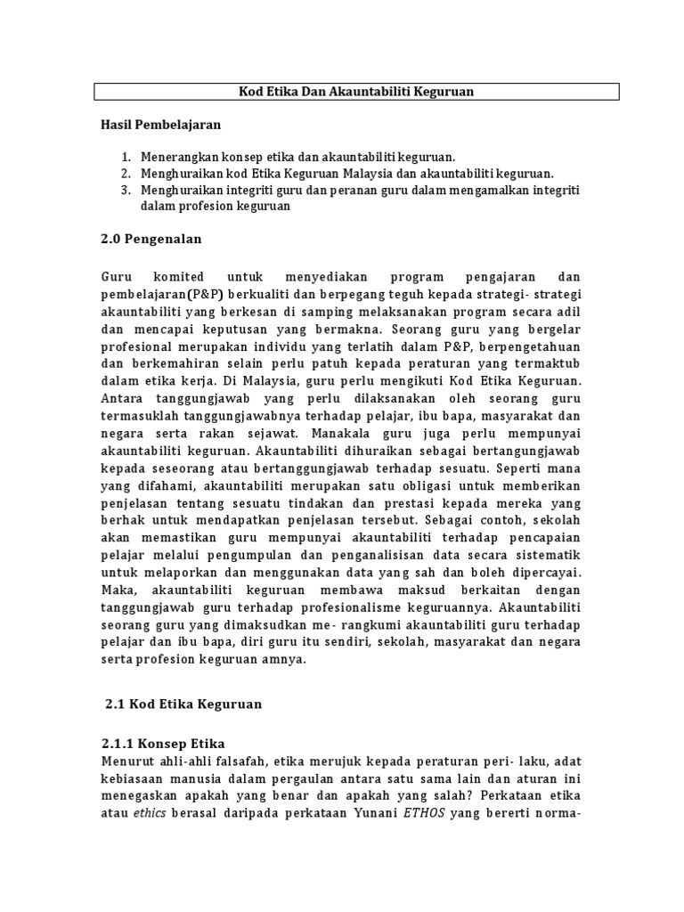 Kod Etika dan Akauntabiliti Keguruan | PDF | Kesehatan Holistik | Gaya ...