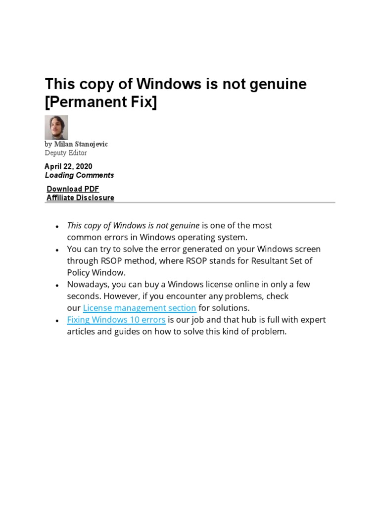 Fix "Windows Not Genuine" Error Guide | PDF | Microsoft Windows ...