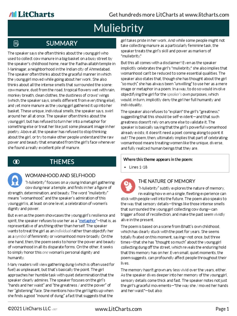 LitCharts Muliebrity | Download Free PDF | Poetry