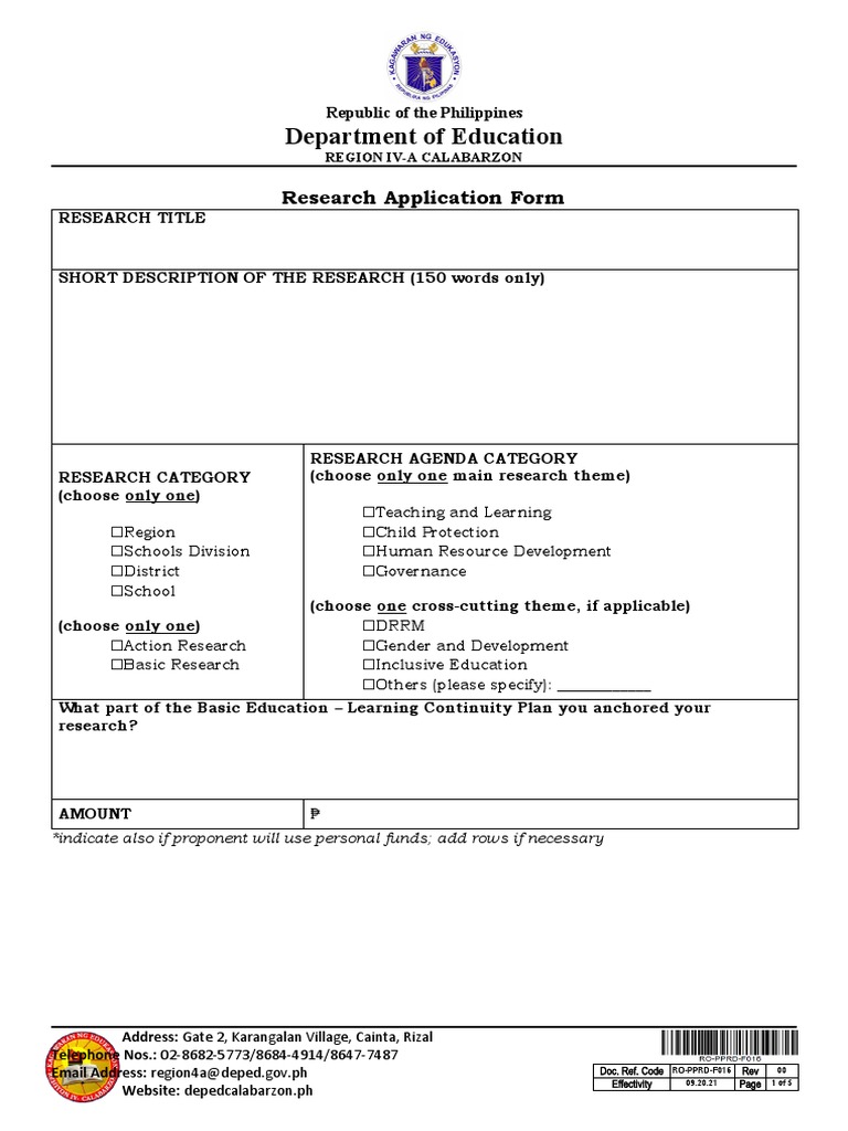 Research Application Form | PDF | Career & Growth