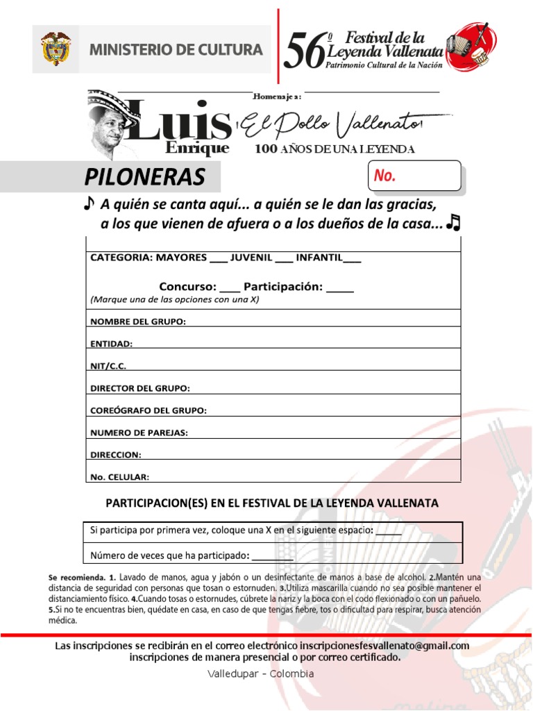 Formato de Inscripcion Piloneras PDF | PDF Formato de Inscripcion Piloneras PDF | PDF