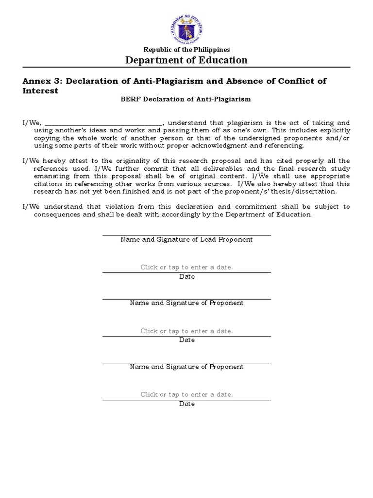 Anti-Plagiarism & Conflict Declaration | PDF | Thesis | Justice