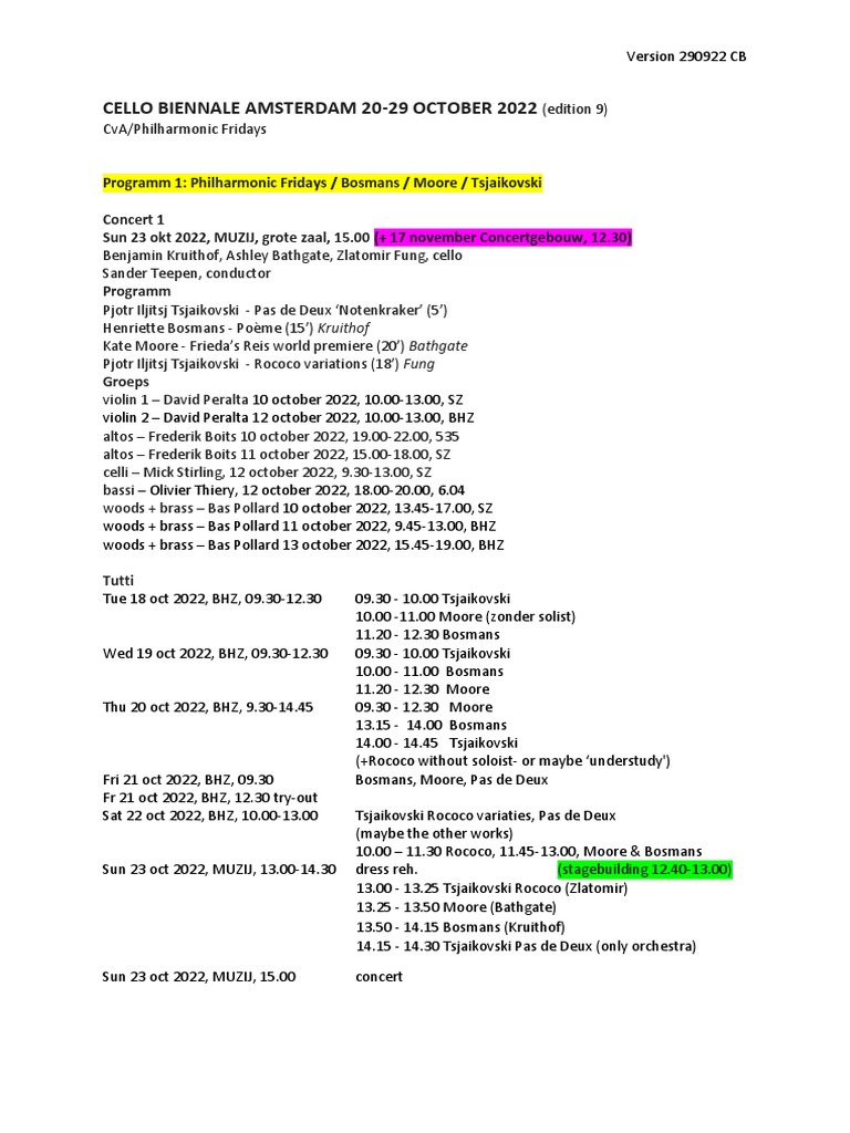 Reh Schedule Cello Biennale 2022 Teepen - CvA - ENG PDF | PDF ...
