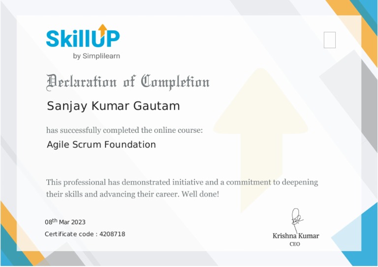 Agile Scrum Foundation - Certificate - SKG | PDF
