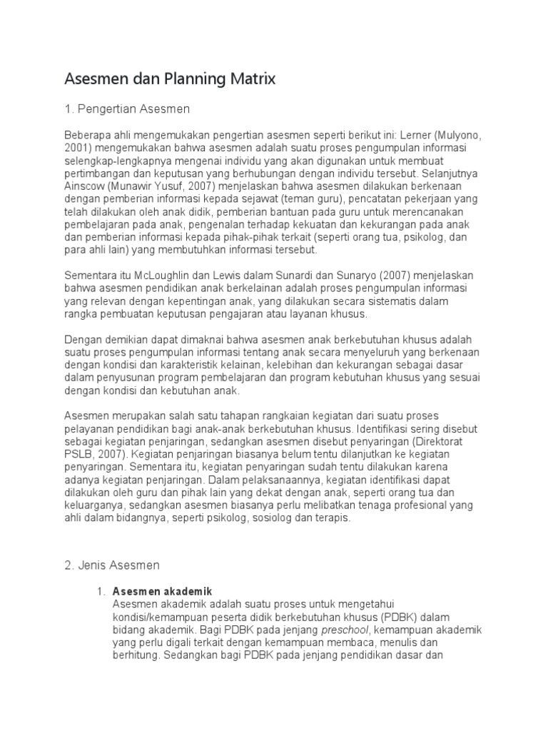 ASSESSMENT AND PLANNING MATRIX | PDF