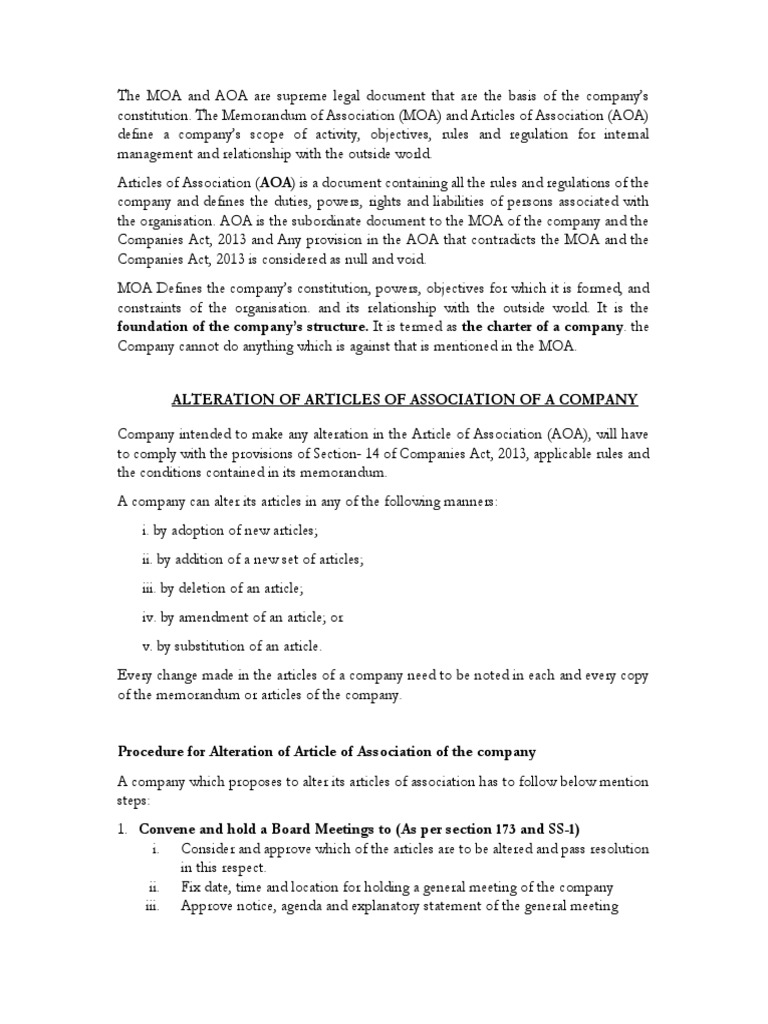 AOA and MOA | PDF | Articles Of Association | Business Law