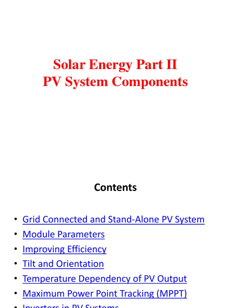 Solar Energy - PV System Components - Weeks 6 - 7 | PDF | Photovoltaic ...