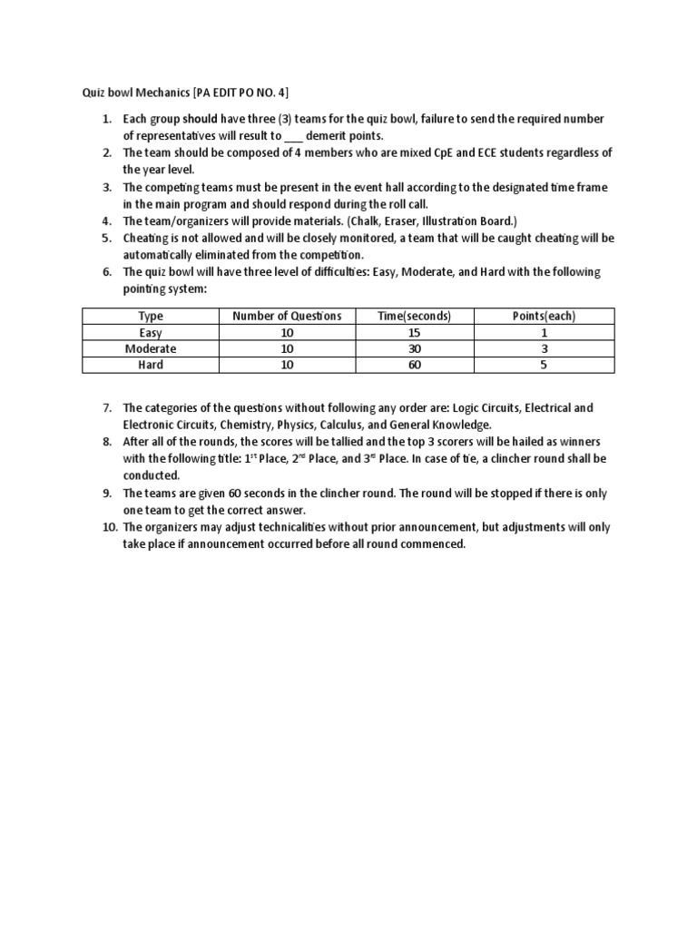 Quiz Bowl Mechanics | PDF