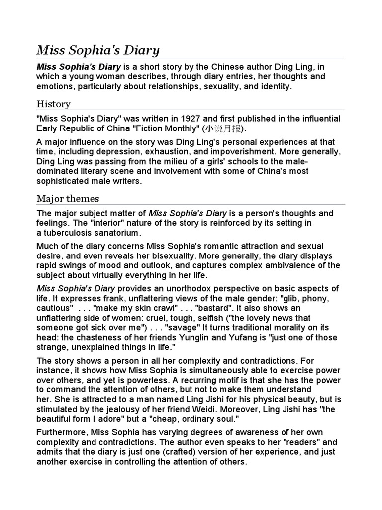 Din Ling, 'Miss Sophia's Diary' | PDF