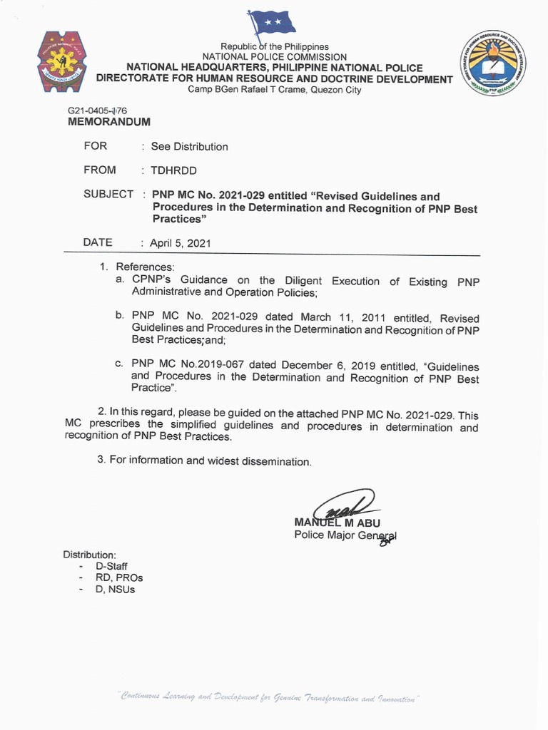 PNP MC No. 2021-029 Revised Guidelines and Procedures in The ...