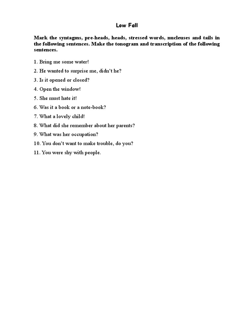 Low Fall Sentence Analysis and Transcription | PDF