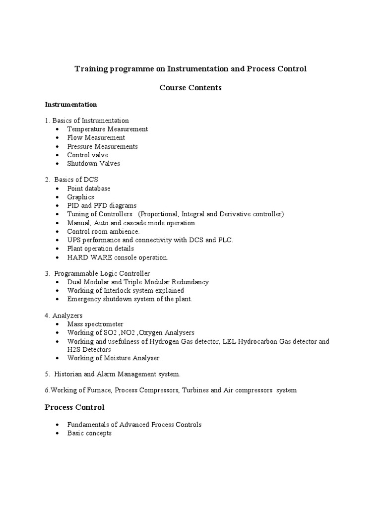 Course Contents of Instrumentaion and Process Control | PDF | Process ...