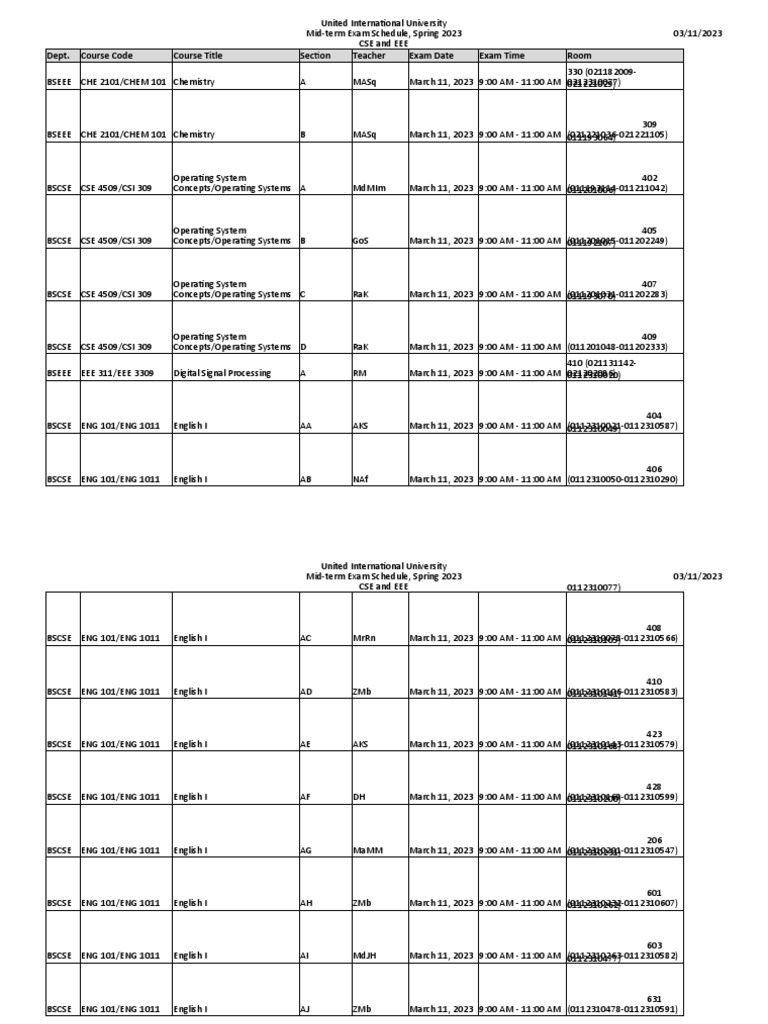 CSE & EEE Midterm Schedule 2023 | PDF | Differential Equations | Equations
