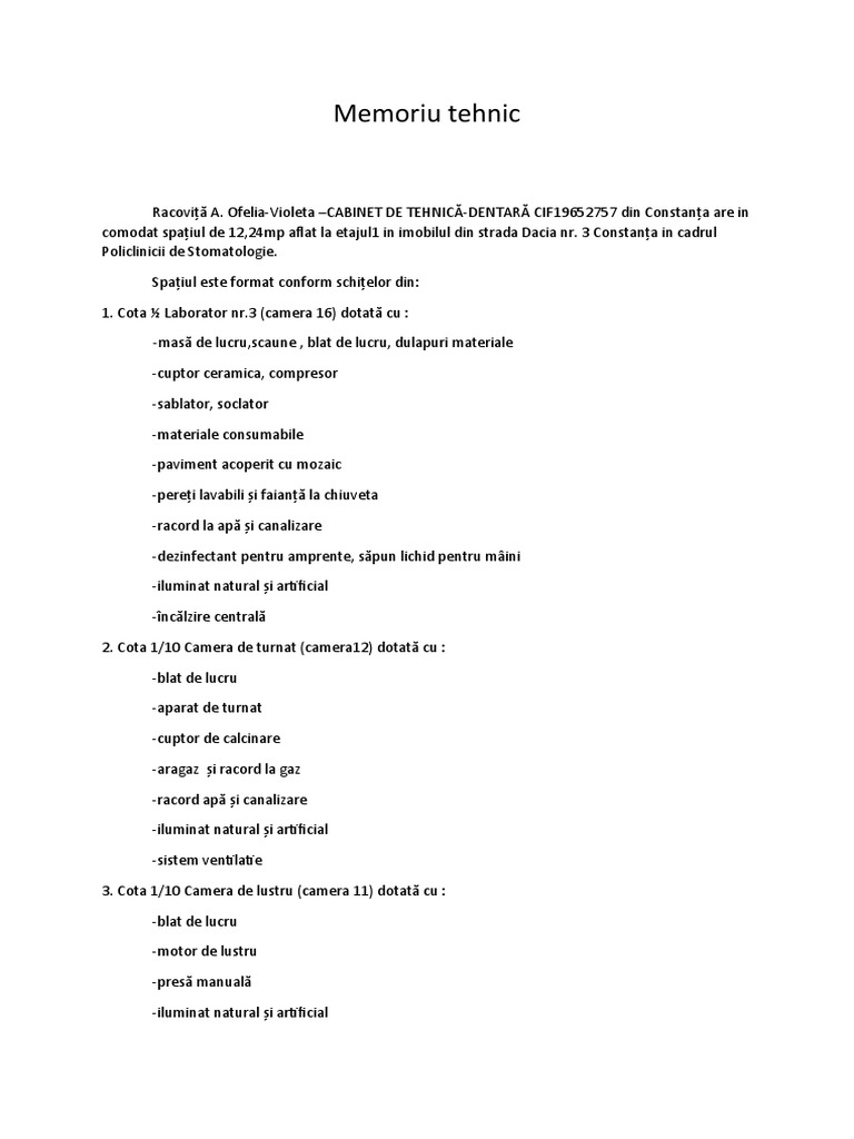 Memoriu Tehnic | PDF