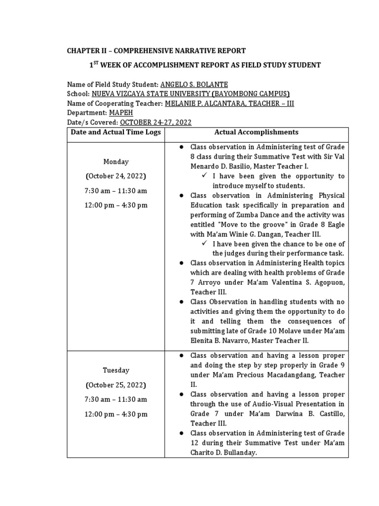 Chapter Ii - Comprehensive Narrative Report | PDF | Teachers