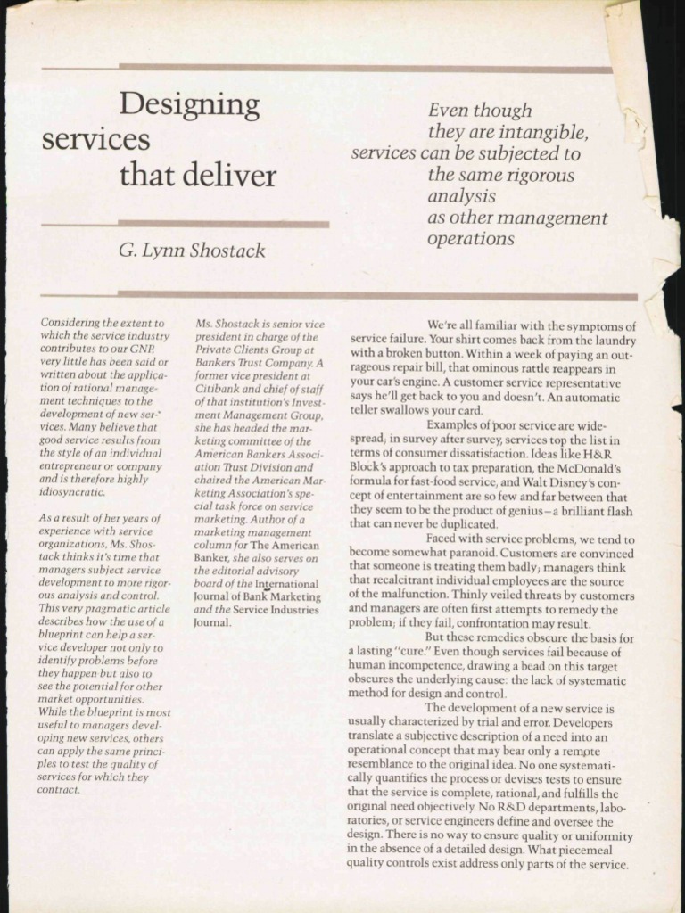 Shostack - Designing Services That Deliver | PDF | Business