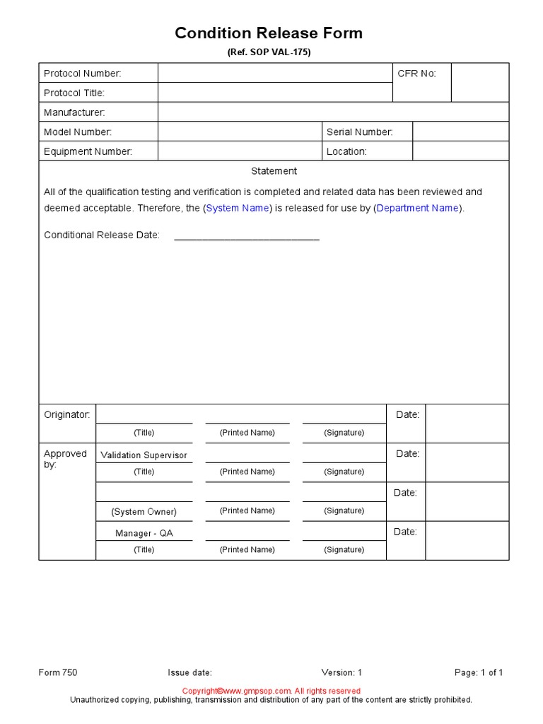 Form 750 Conditional Release Form | PDF
