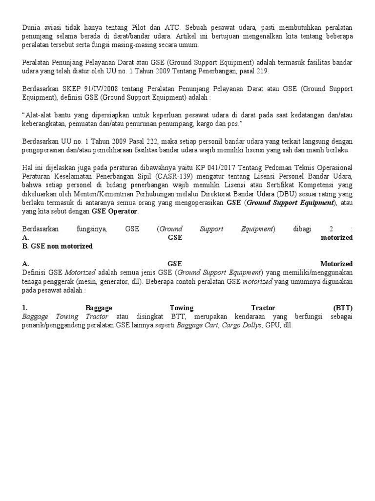 Perkenalan Ground Support Equipment (GSE) | PDF