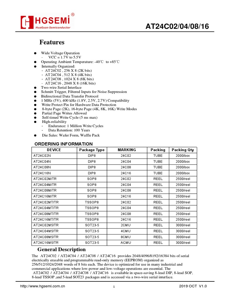 Hgsemi-At24c02m-Tr C356696 PDF | PDF | Microcontroller | Bit