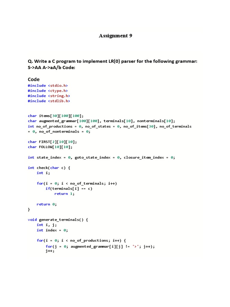LR(0) Parser C Program for S->AA A->aA/b Grammar | PDF | Language ...