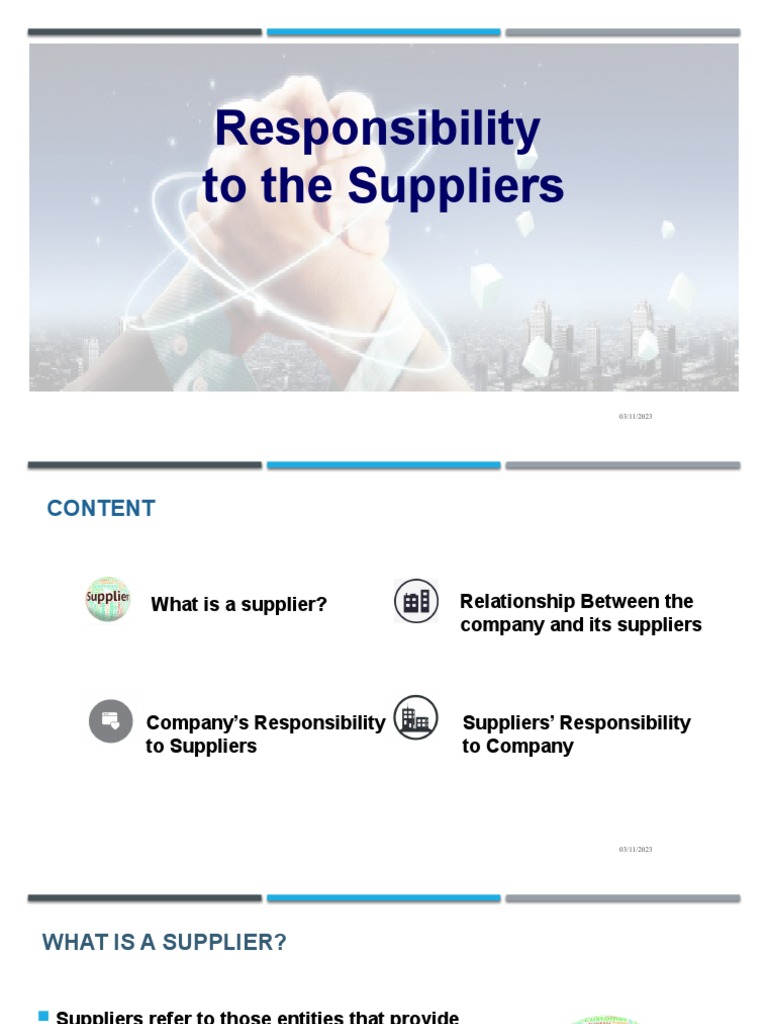 Supplier Responsibilities and Company Obligations | PDF | Supply Chain ...