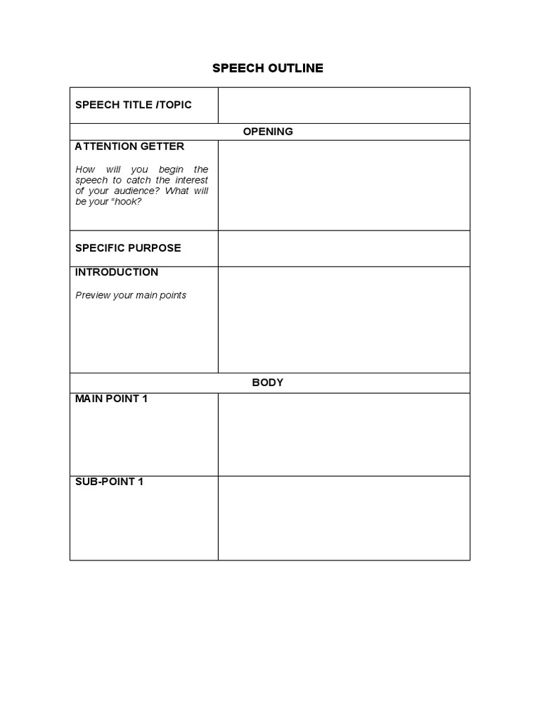 Speech Outline Template | PDF