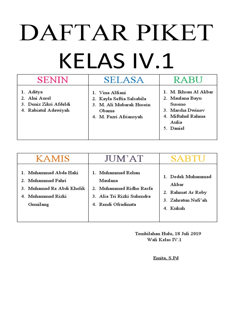 Daftar Piket | PDF