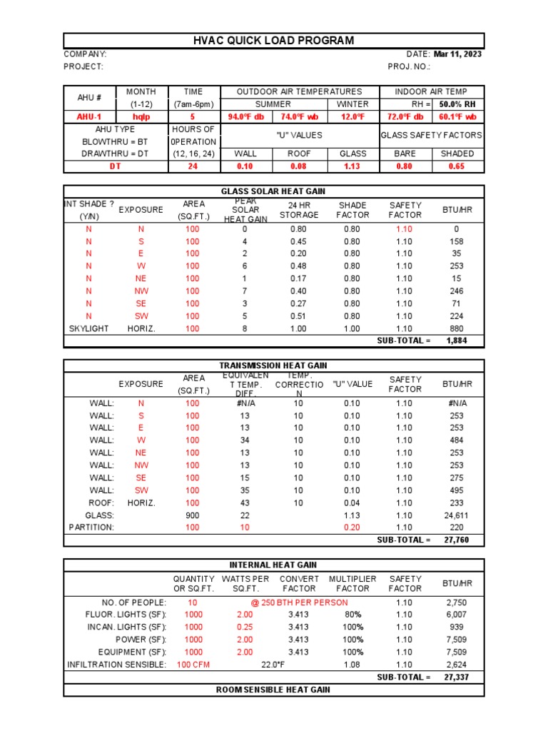 HVAC Quick Load Calculation Guide | PDF | Horsepower | Heat
