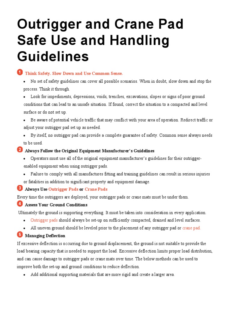 Outrigger and Crane Pad Safe Use and Handling Guidelines | PDF | Crane ...