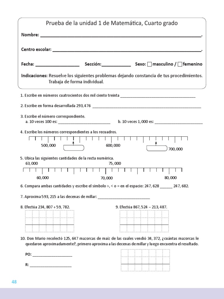 Pruebas 4.° Grado PDF | PDF | Triángulo | Matemática Elemental
