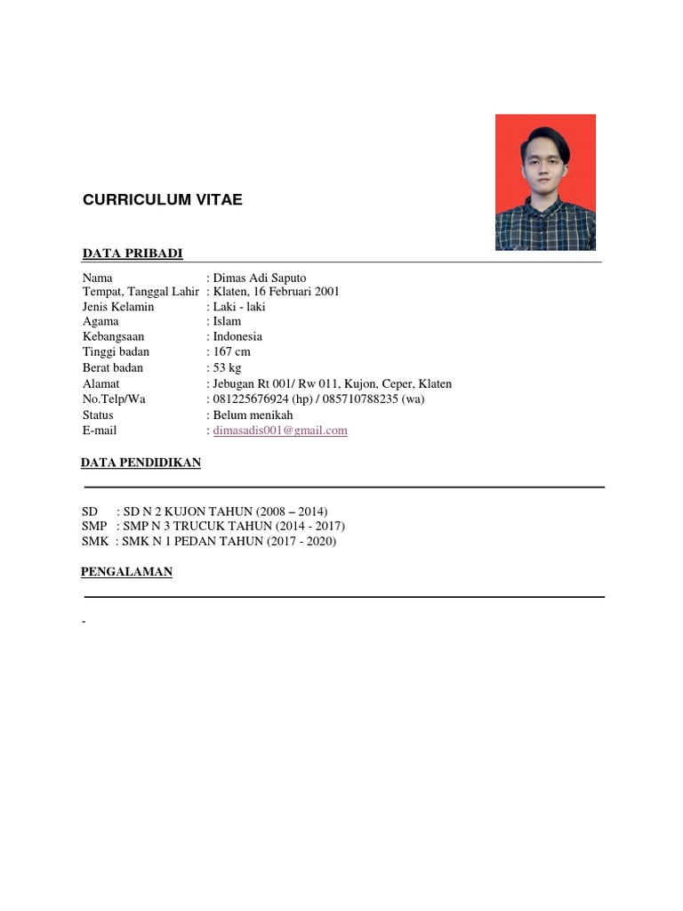 CV Dimas Adi Saputo 2023 | PDF | Gaya Hidup