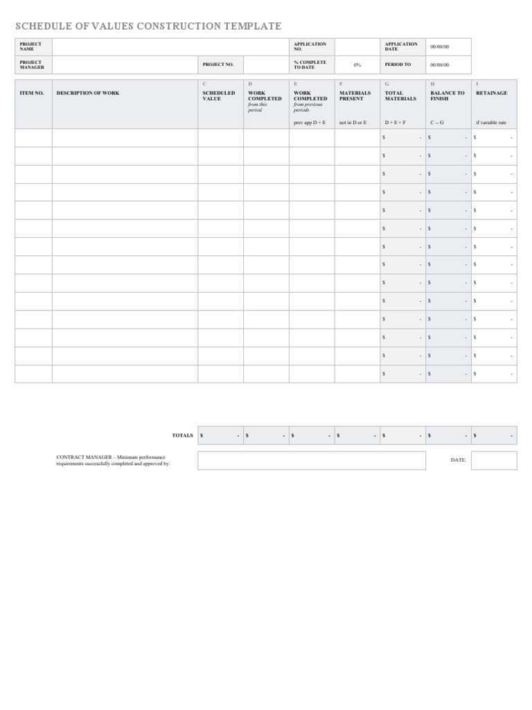 Construction Schedule of Values Template | PDF