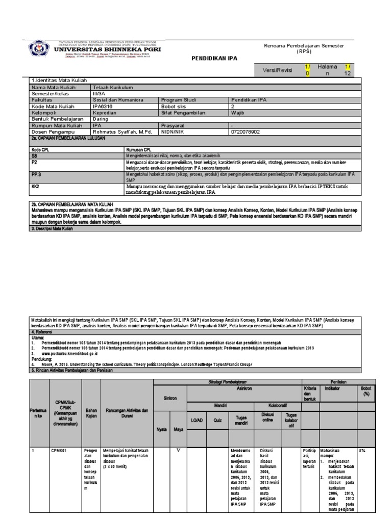 3. RPS TELAAH KURIKULUM 2021-2022 fix.docx | PDF