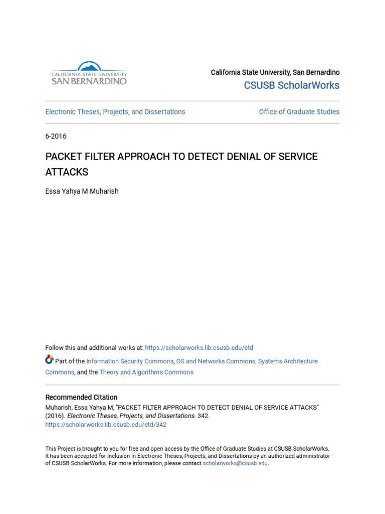 Packet Filter Approach To Detect Denial of Service Attacks | PDF ... Packet Filter Approach To Detect Denial of Service Attacks | PDF ...