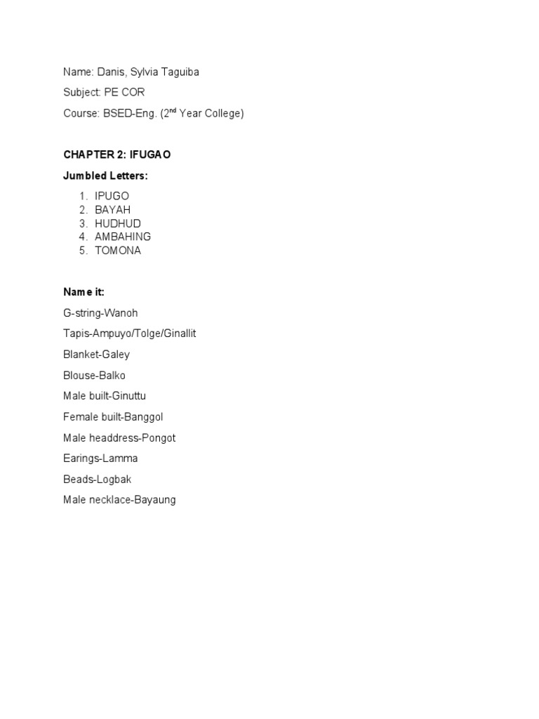 PE COS Chapter 3 Activities | PDF