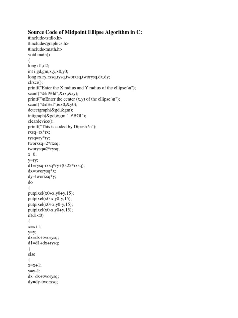 4.midpoint Ellipse Algorithm in C | PDF