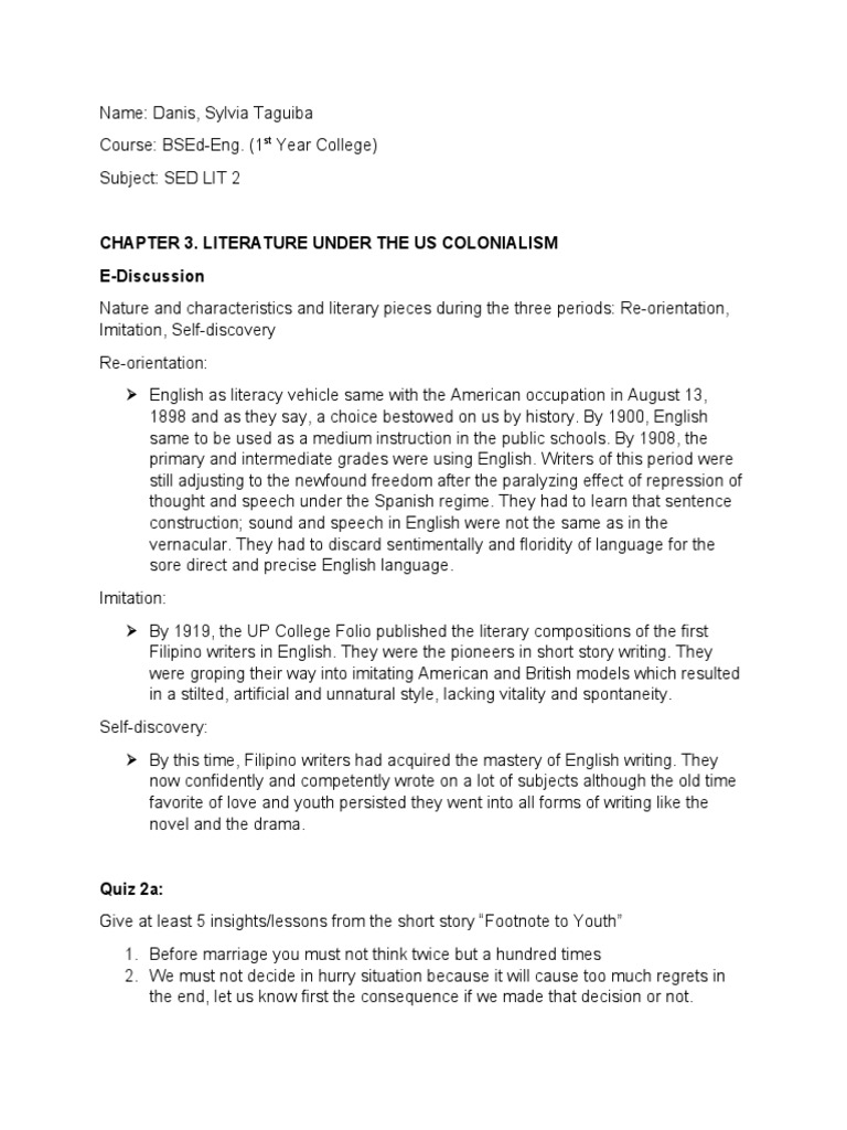 SED LIT 2 Chapter 3 Activities | PDF