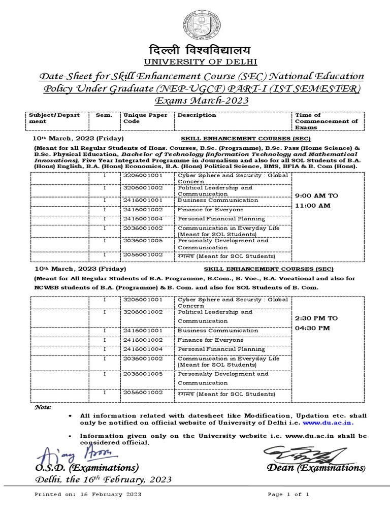 SEC Paper-16-02-2023 PDF | PDF | Bachelor's Degree | Bachelor Of Arts