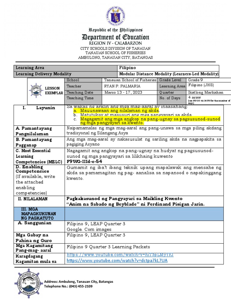 Q3 Week 5 Plan Edited | PDF