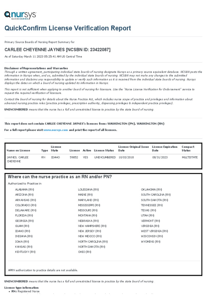Nursys-Quickconfirm-License-Verification-Report 2023 03 11 | PDF ...