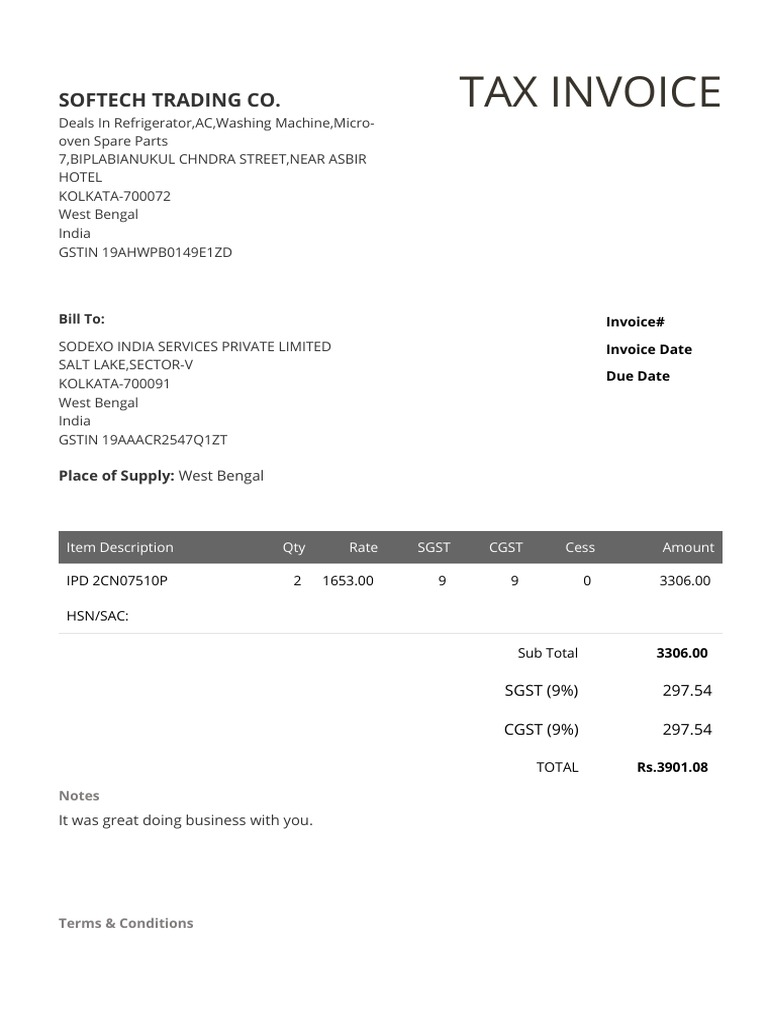 Tax Invoice for Softech Trading Co. | PDF