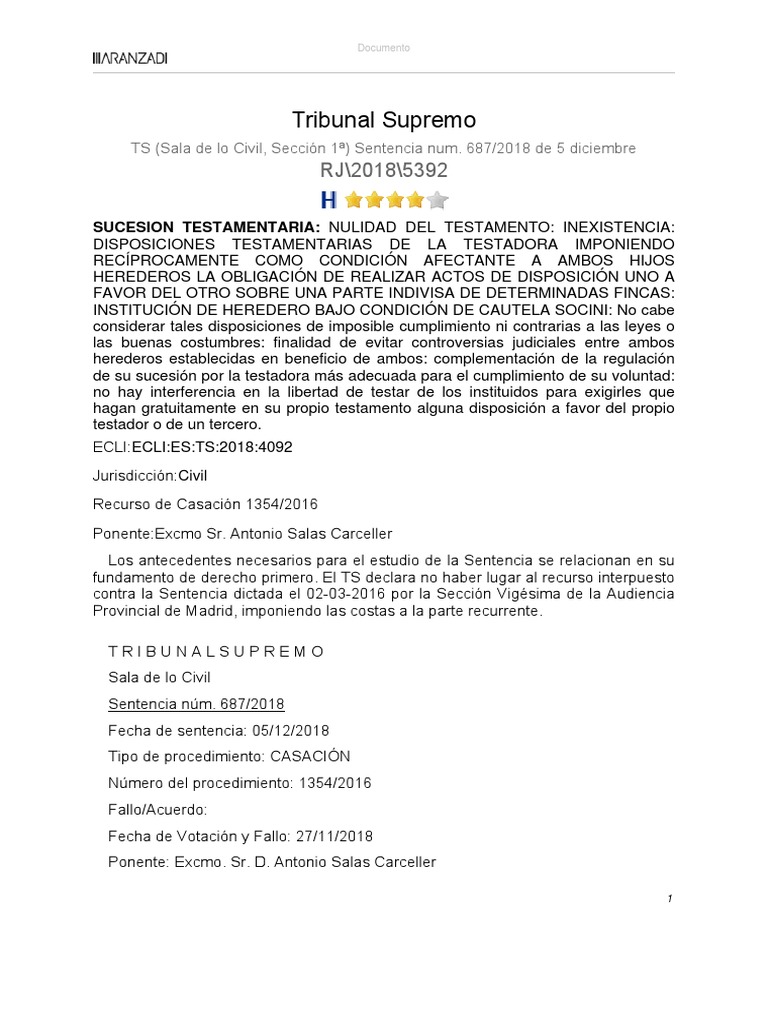 Jur - TS (Sala de Lo Civil, Seccion 1a) Sentencia Num. 687-2018 de 5 Diciembre - RJ - 2018 ...