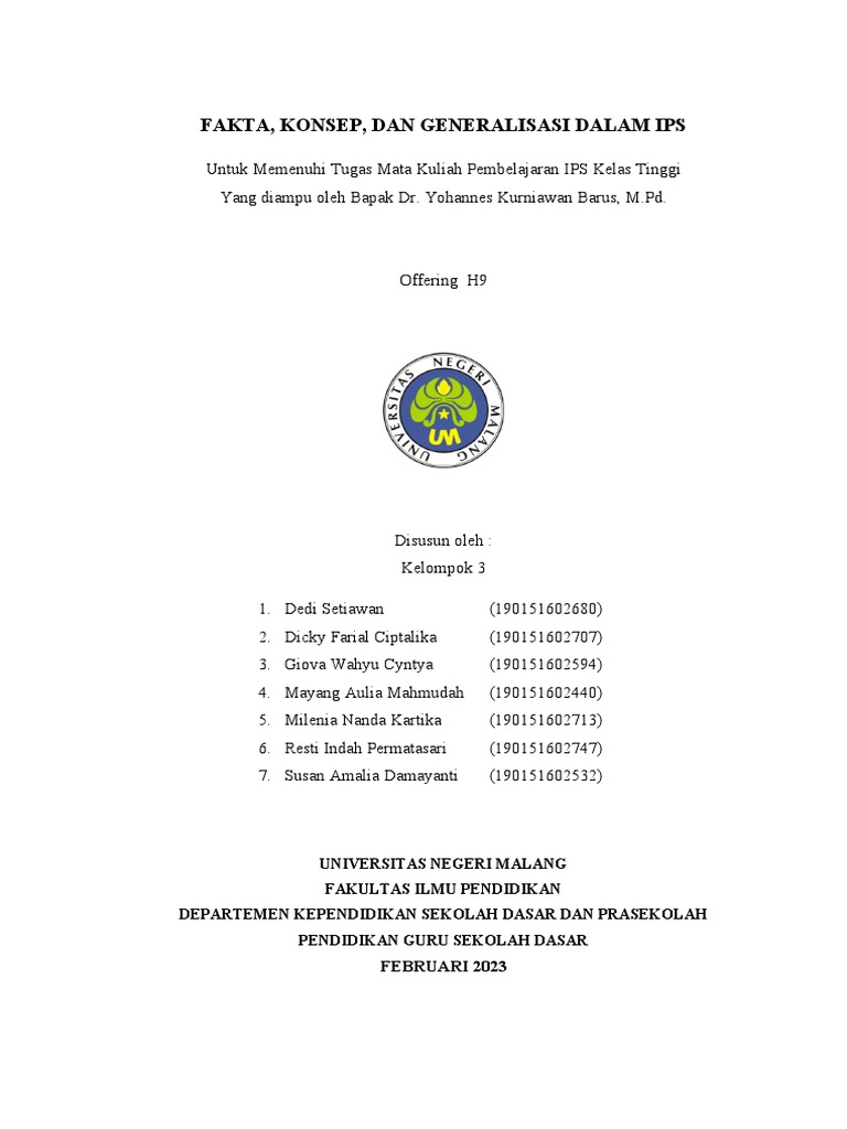 Kelompok 3 Ips - H9 - Fakta, Konsep, Dan Generalisasi Dalam Ips | PDF