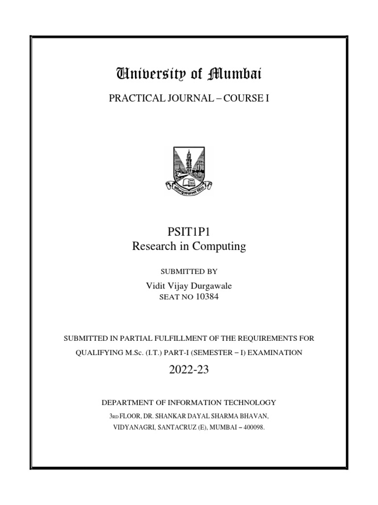 University of Mumbai Practical Journal - Research in Computing | PDF ...