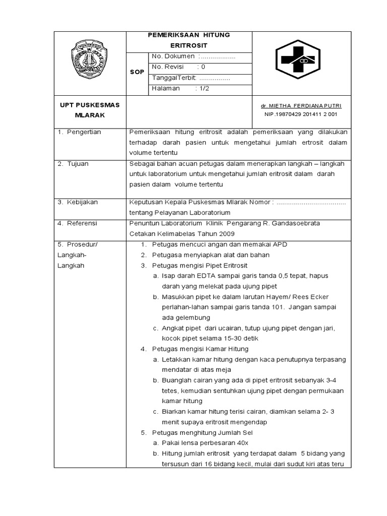 Prosedur Hitung Eritrosit | PDF