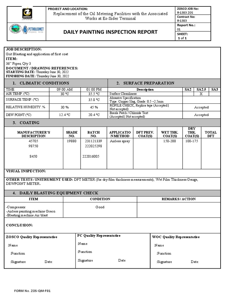 Daily Painting Inspection Report 01 | PDF | Building Engineering ...