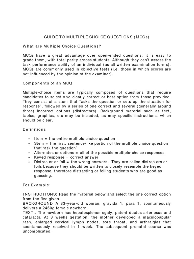 Guide to MCQs | Multiple Choice | Question