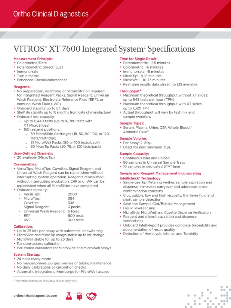Cardinal Health Ortho Vitros XT 7600 Specs | PDF | Blood Plasma | Calibration