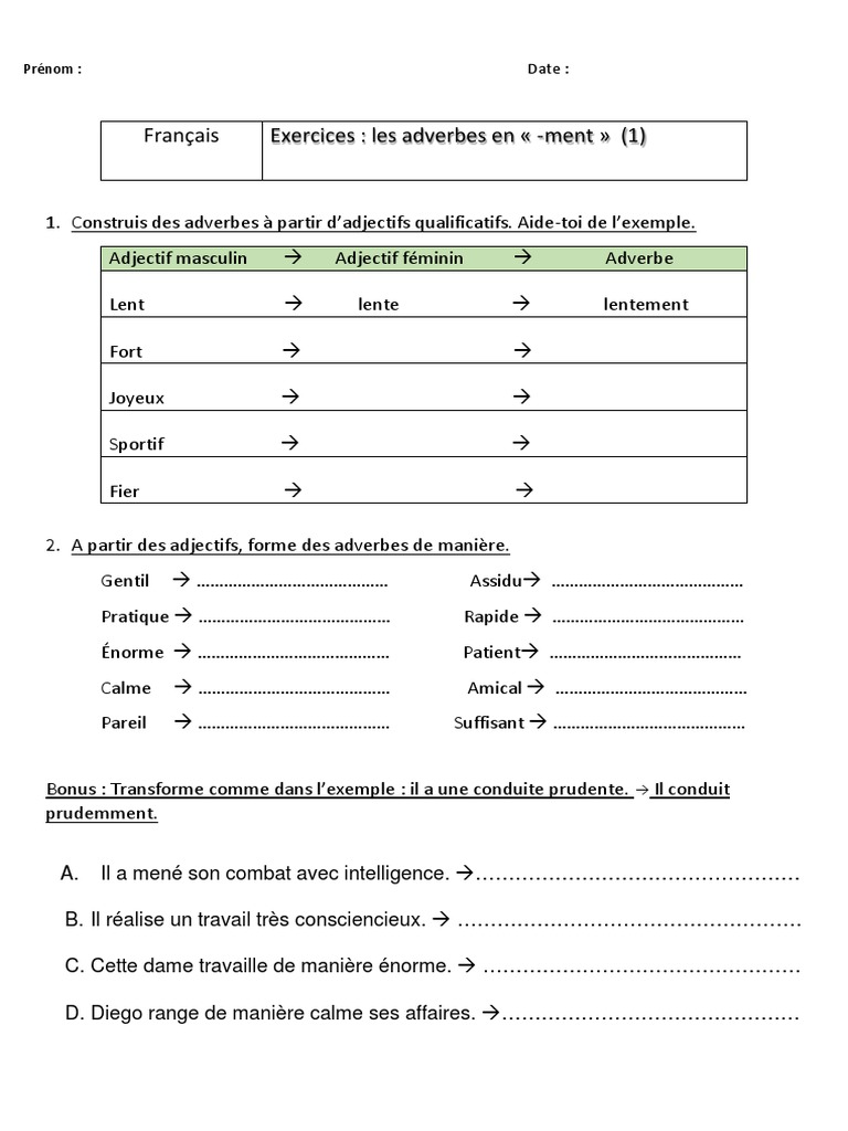 Les Adverbes en - Ment Exercices | Download Free PDF | Adverbe ...