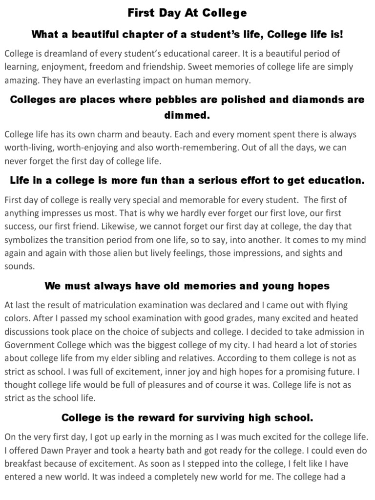 First Day at College | PDF | Teachers | Lecture